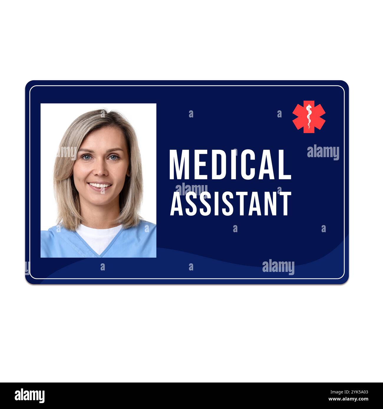 Medical assistant badge with photo of woman on white background Stock ...