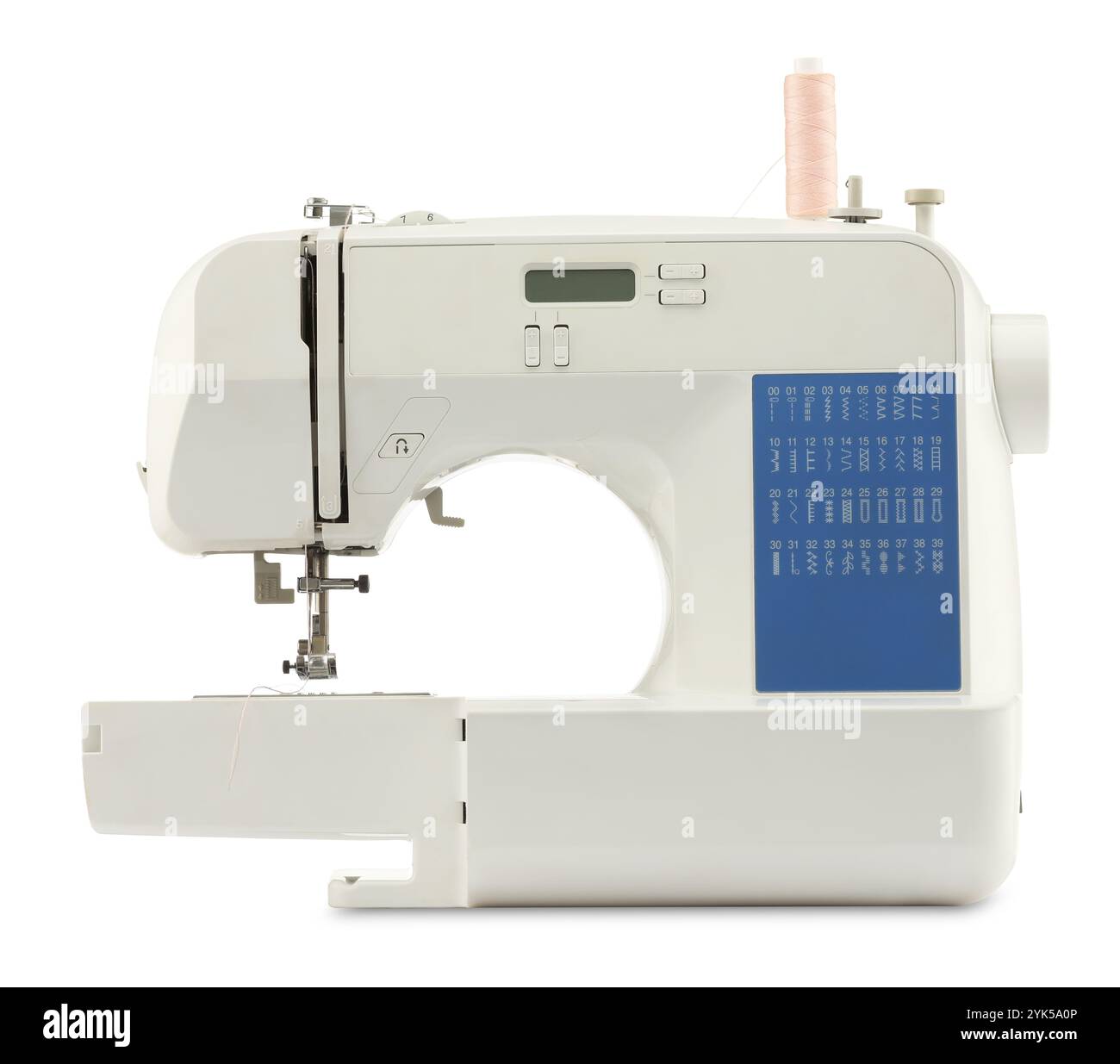 One modern sewing machine isolated on white Stock Photo - Alamy