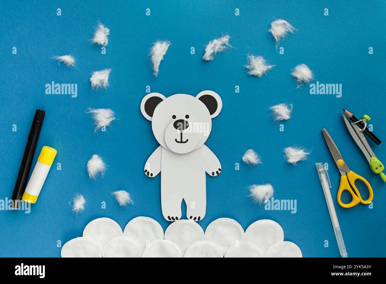 Easy Craft for kid. Winter greeting card Polar white Bear from paper ...