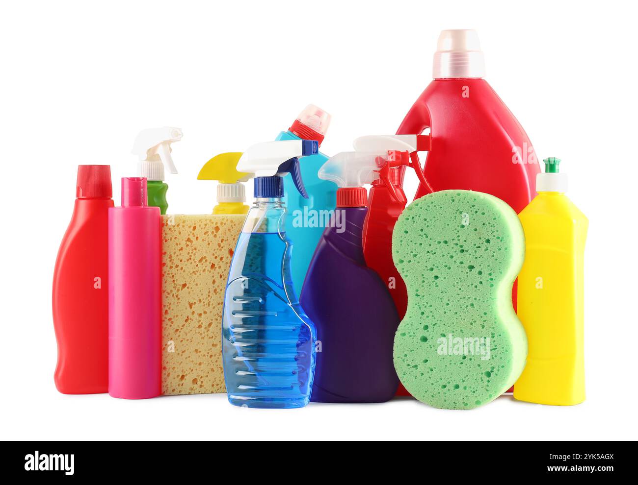 Set of different cleaning products isolated on white Stock Photo - Alamy