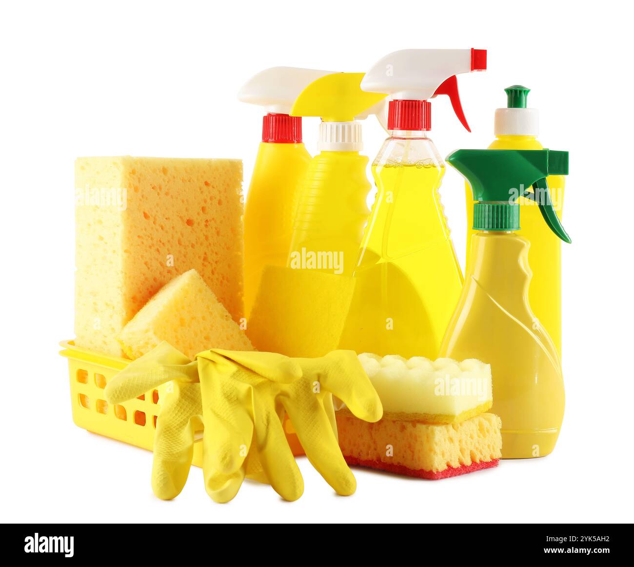 Set of different cleaning products isolated on white Stock Photo - Alamy