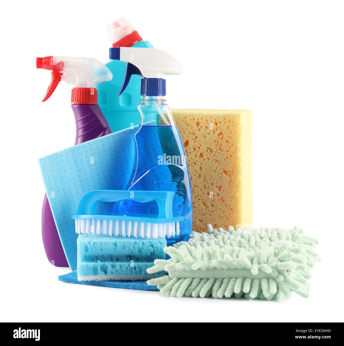 Set of different cleaning products isolated on white Stock Photo - Alamy