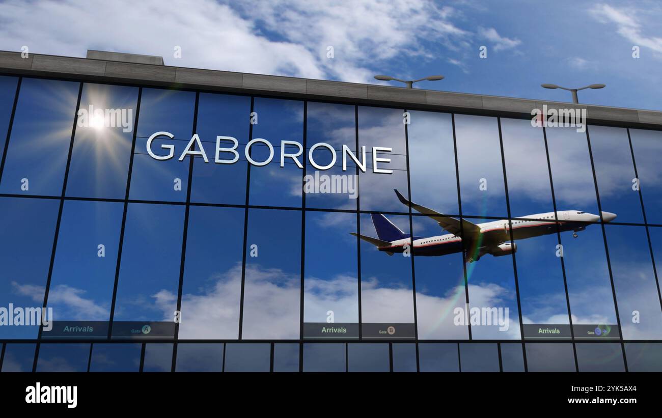 Aircraft landing at Gaborone, Botswana 3D rendering illustration ...