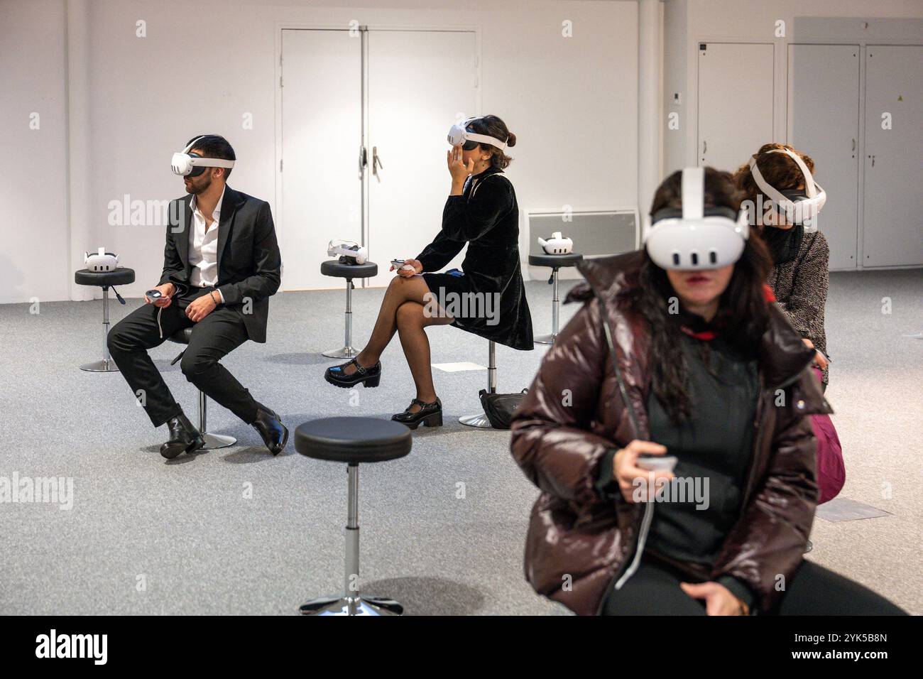 Videos and VR (Virtual Reality) at an exhibition about ISIS prisons, by ...