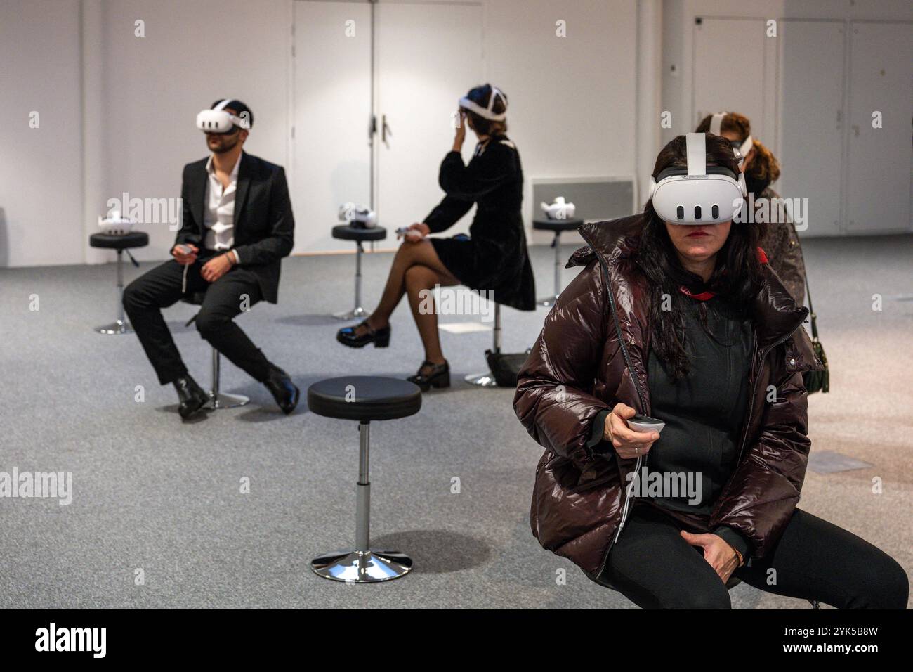 Videos and VR (Virtual Reality) at an exhibition about ISIS prisons, by ...
