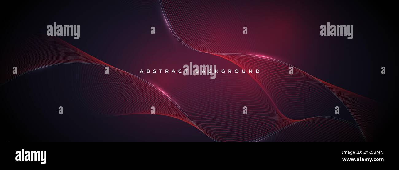 Glowing red wavy lines on abstract technology dark red background. Digital hi-tech vector ...