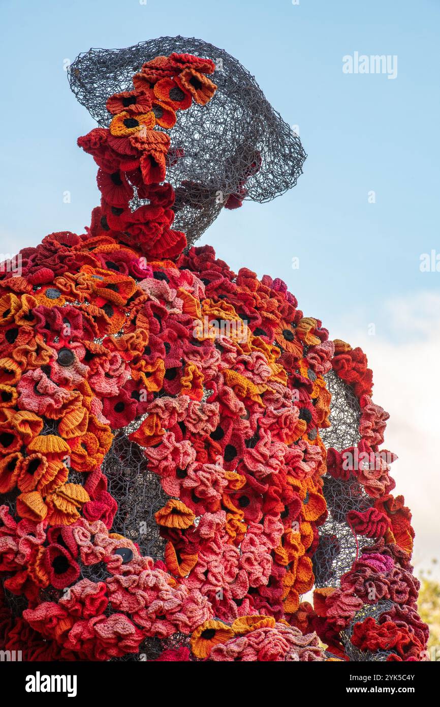 remembrance Sunday infantry soldier model made from bright red poppies ...