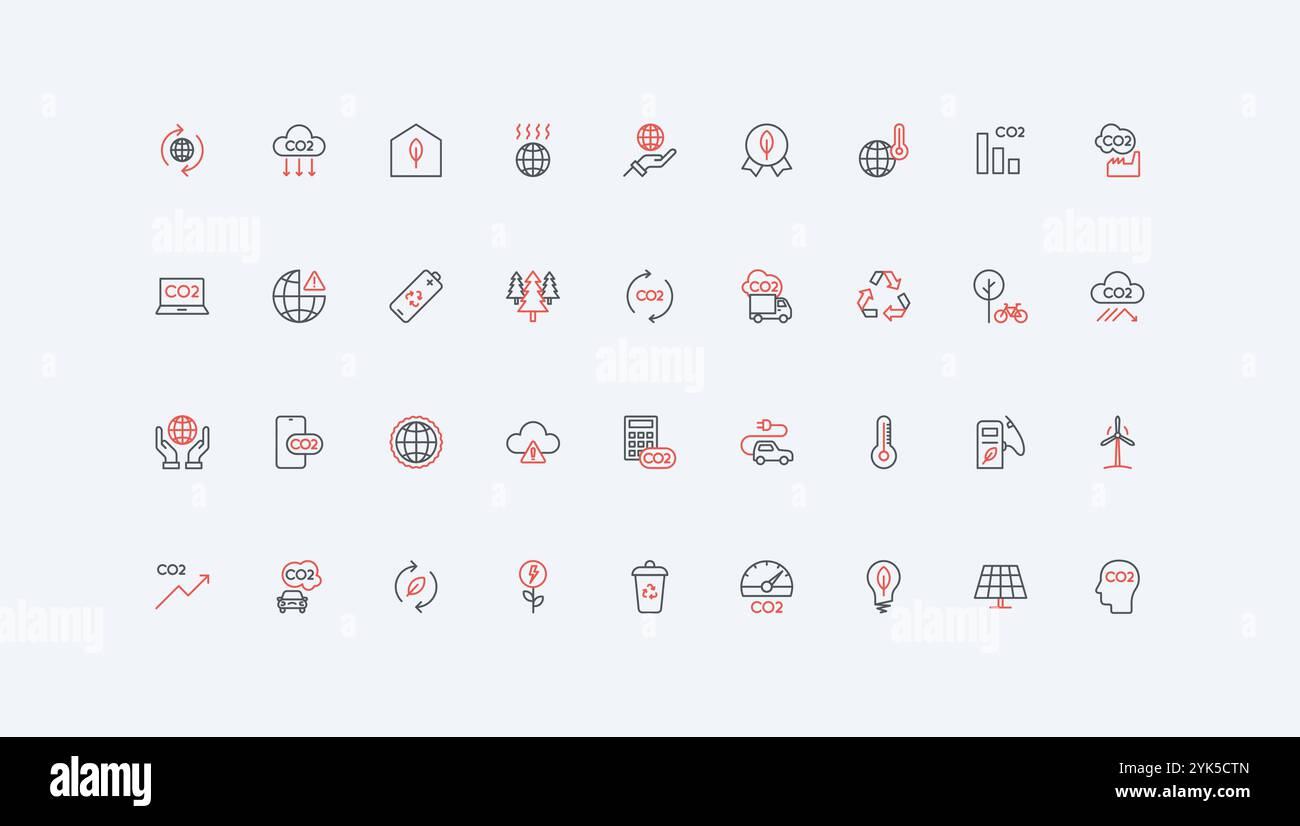 Carbon neutral, net zero, sustainable eco energy production, reduction of consumption line icon ...