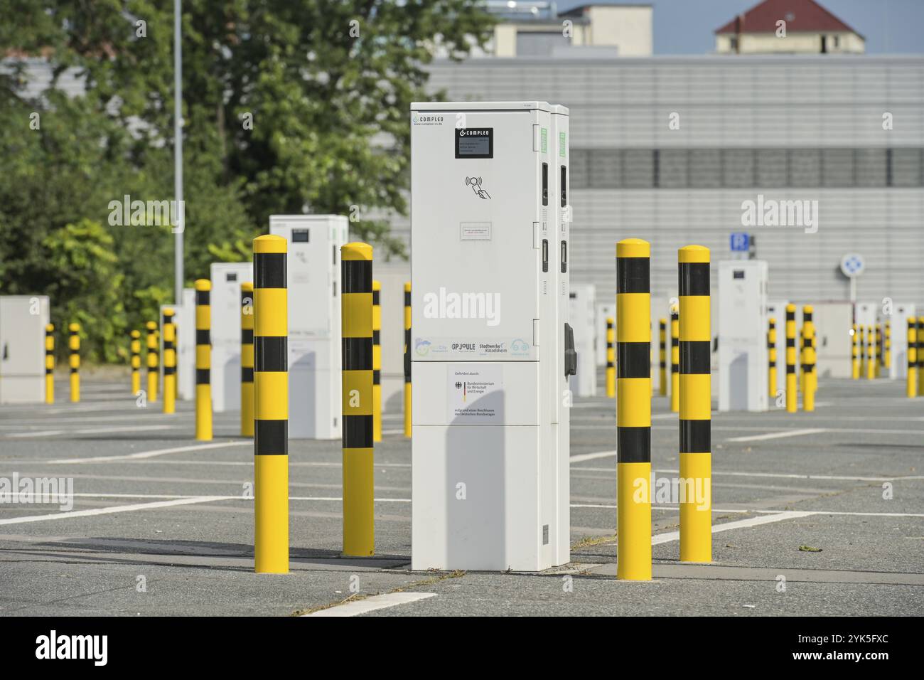 Empty charging station for electric cars, car park at the Opel plant ...