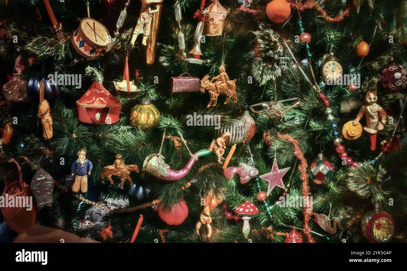 Vintage Christmas tree decorations of the late 19th century. Christmas ...