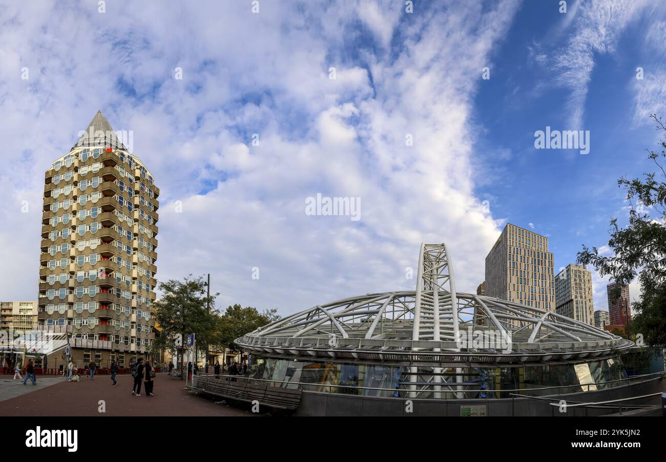 Skyscraper pencil tower and modern metal construction of Rotterdam ...