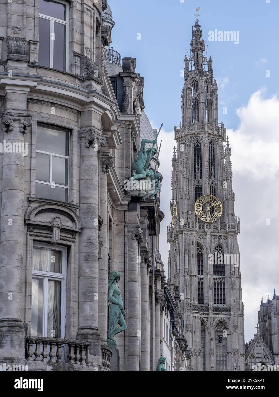 Bronze sculptures on the facade of the historic Hansa Huis building on ...