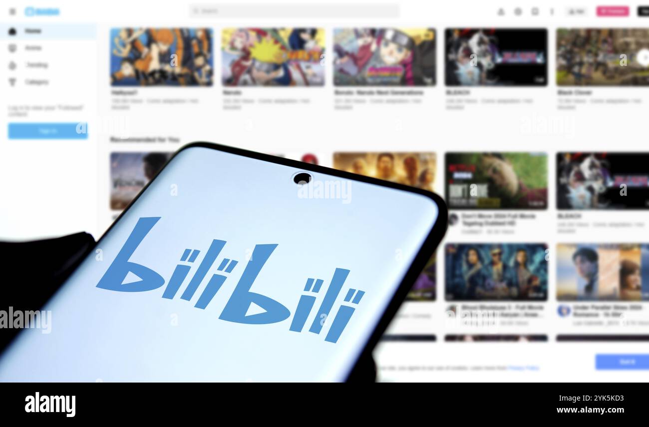 Bilibili logo is displayed on smartphone bilibili is video sharing ...