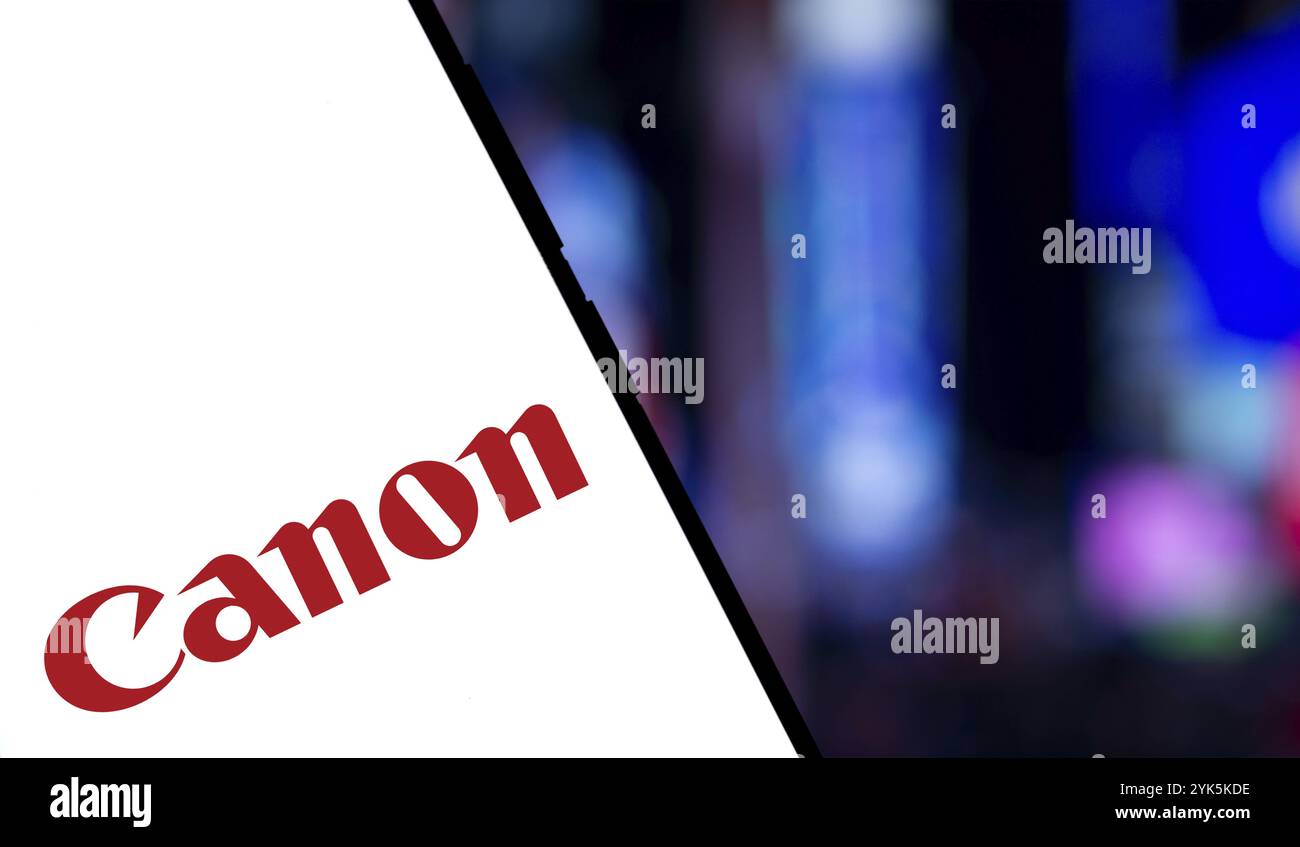 Canon logo is displayed on smartphone.Canon Inc is a Japanese ...