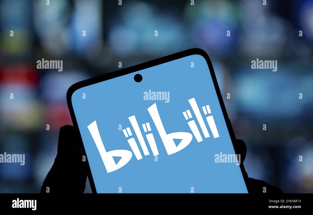 bilibili logo is displayed on smartphone. Bilibili is a video-sharing ...