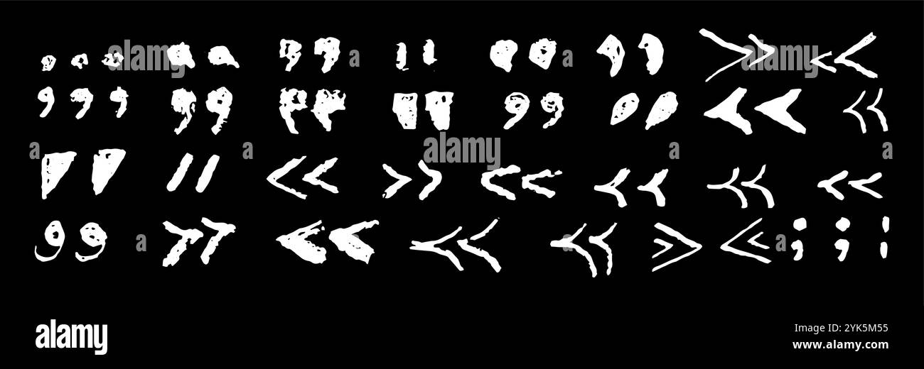 Set of quotation marks symbols. White crayon handwritten text signs ...