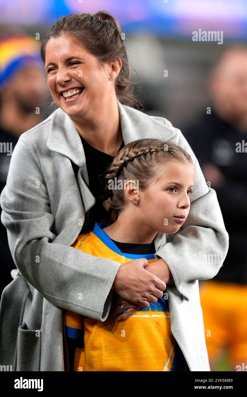 Lindsey Burrow, wife of Rob Burrow, with daughter Maya after the final ...