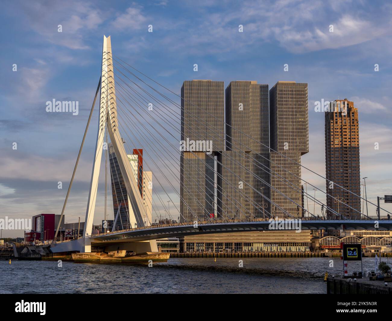 Erasmus Bridge by Ben van Berkel and modern skyscraper with office ...