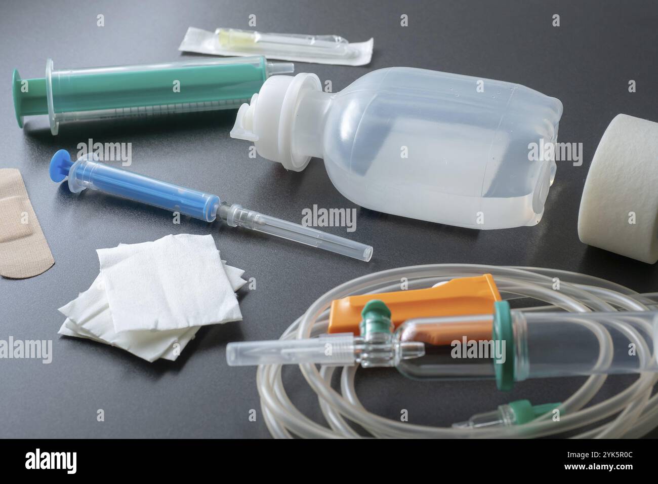 Medical Syringe and infusion set. Health care. Medical environment ...