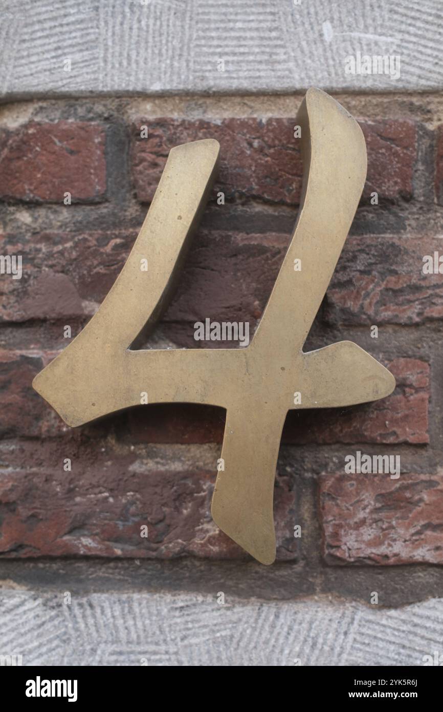 House number plate, number 4, digit, anniversary, birthday, North Rhine ...