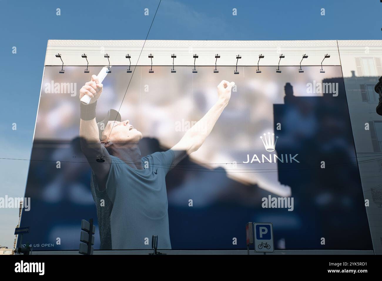 Jannik Sinner testimonial in advertising campaign of Rolex watches on a ...