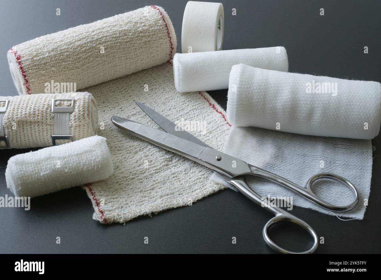 Medical bandages with scissors. Medical equipment Stock Photo - Alamy