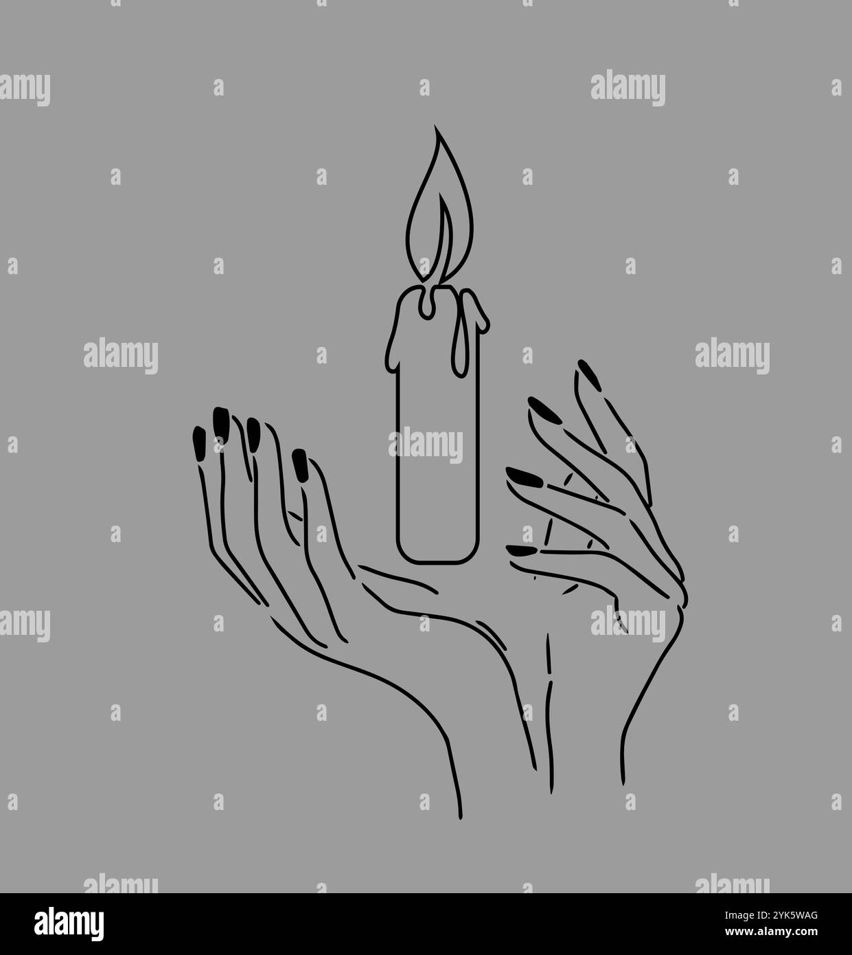 Candle in hands prayer. a religious symbol of faith in God. hand drawn ...