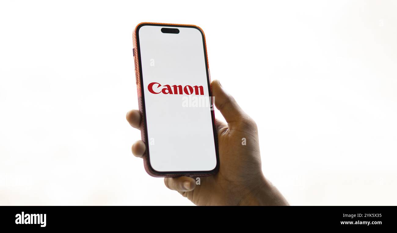 Canon logo is displayed on smartphone.Canon Inc is a Japanese ...