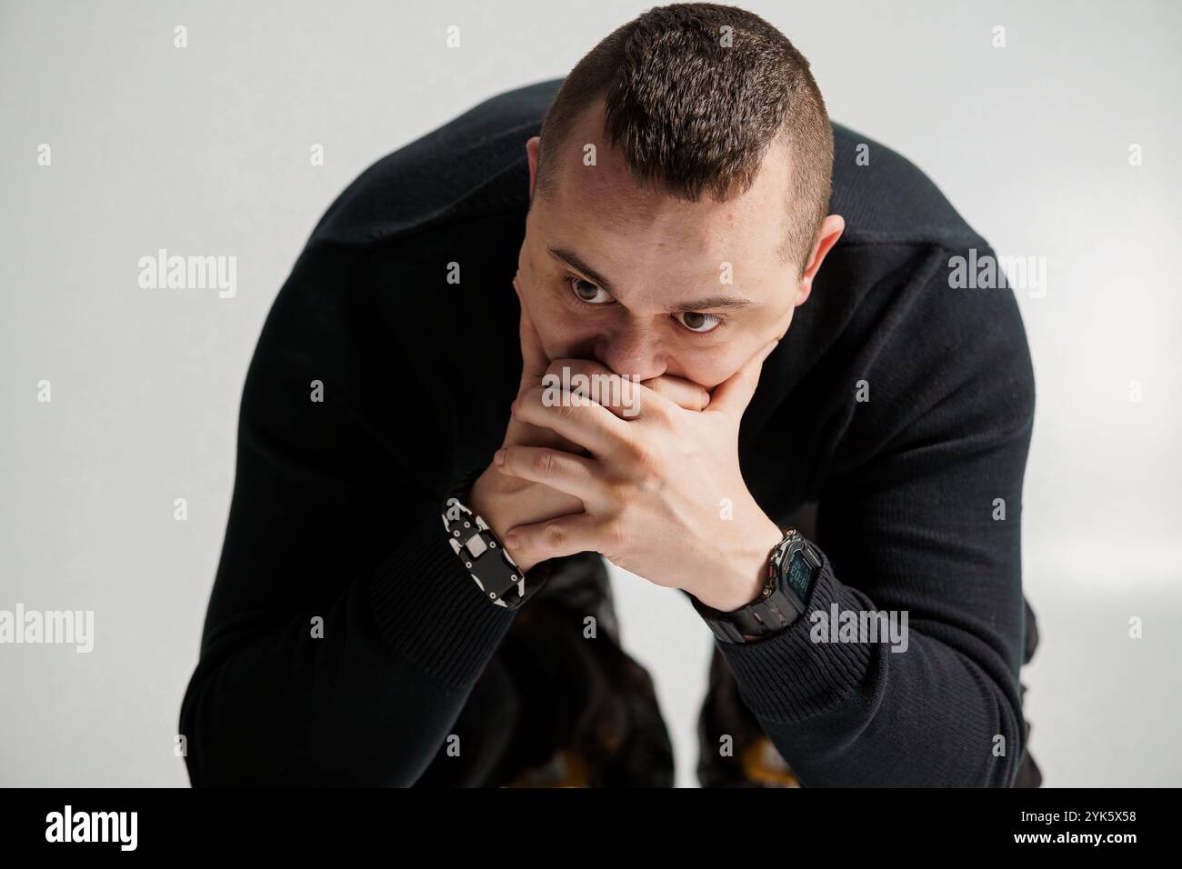 Emotional Struggle: A Male Figure Expressing Inner Turmoil Stock Photo ...
