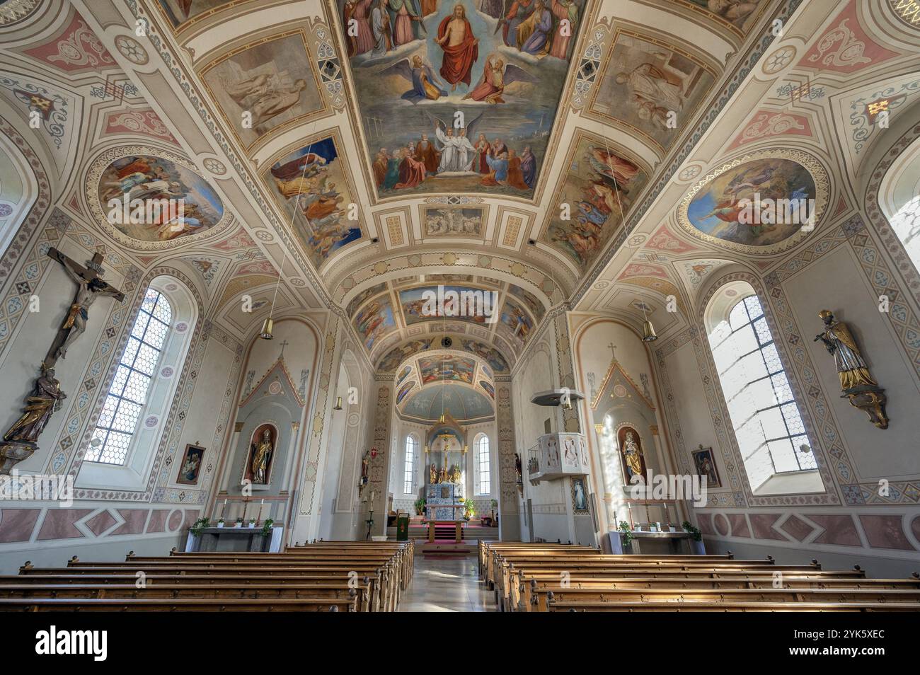 Main altar and ceiling frescoes, St. Blasius Catholic Parish Church in ...