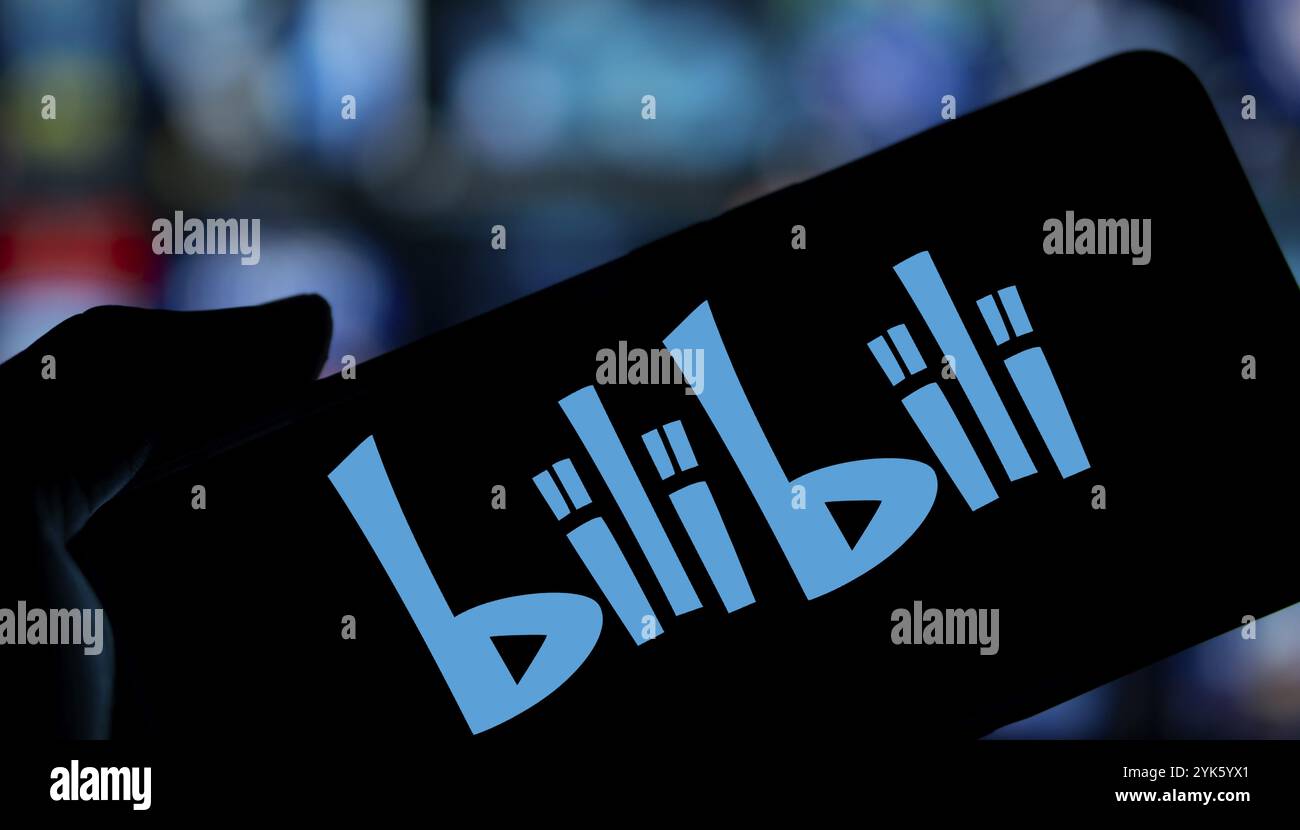 bilibili logo is displayed on smartphone. Bilibili is a video-sharing ...