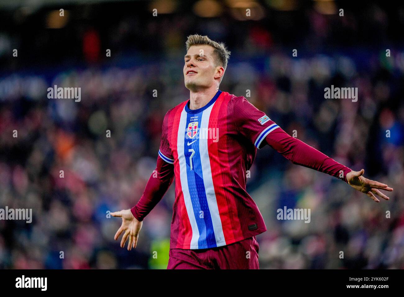Oslo, Norway 20241117. Alexander Sorloth celebrates his 3-0 score ...