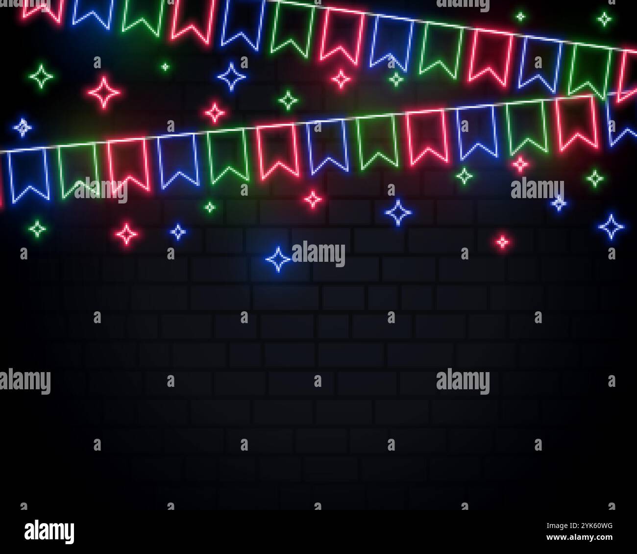 neon garland flags decoration with stars background Stock Vector Image ...