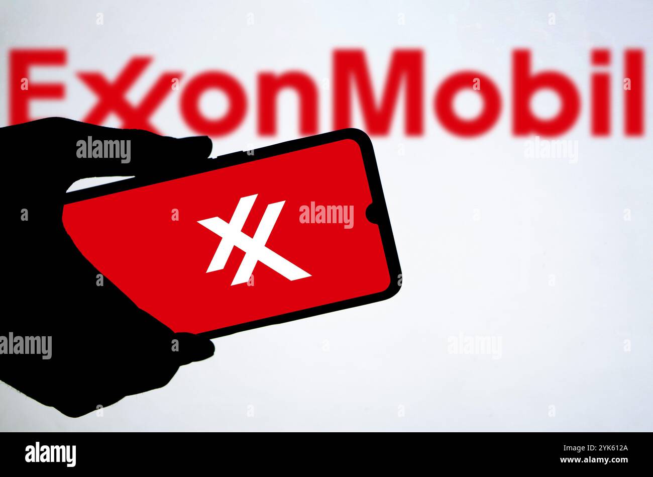 ExxonMobil Corporation Logo on a mobile screen stock image. It's a ...