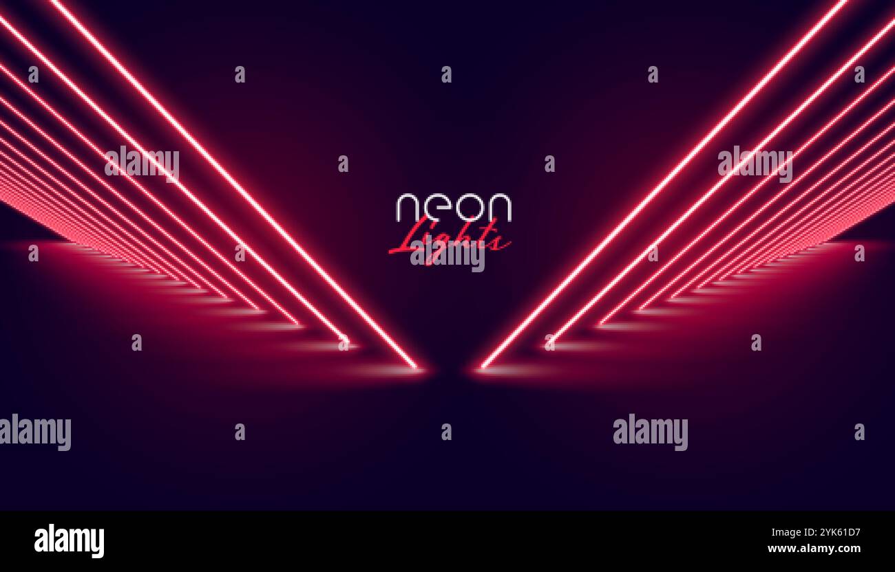 perspective neon red lights pathway background design Stock Vector ...