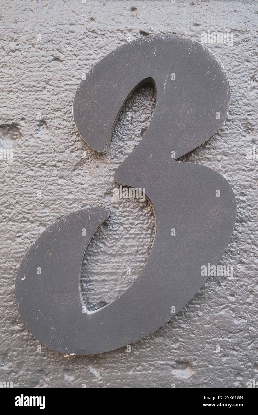 House number plate, number 3, digit, anniversary, birthday, North Rhine ...