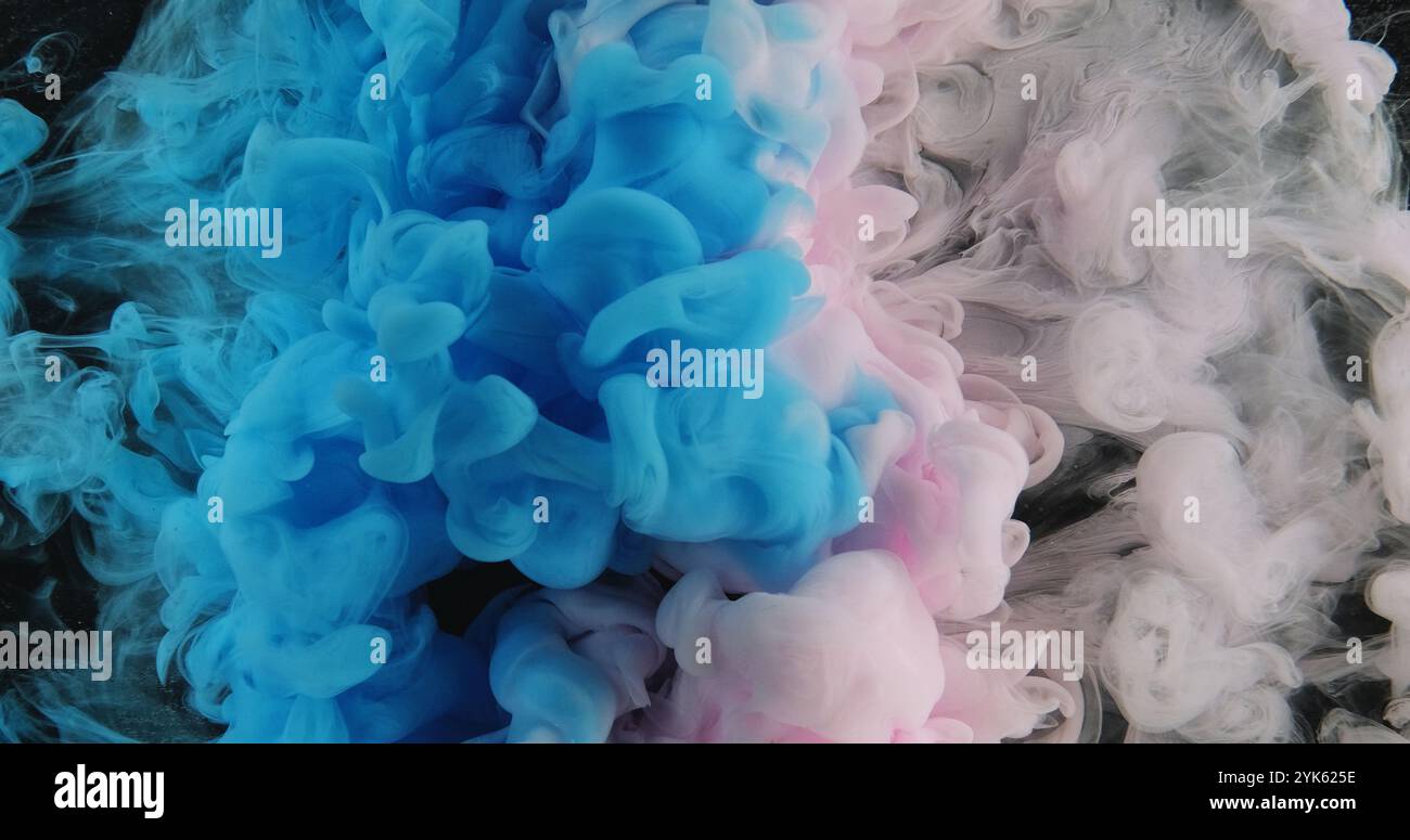 Paint water drop. Smoke cloud. Blue pink color ink splash mist floating ...