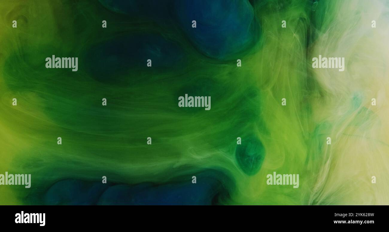 Paint water mix. Smoke cloud. Blue green color splash mist floating ...