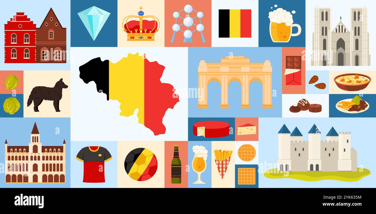 Travel to Belgium, geometric infographic banner design with Belgian ...