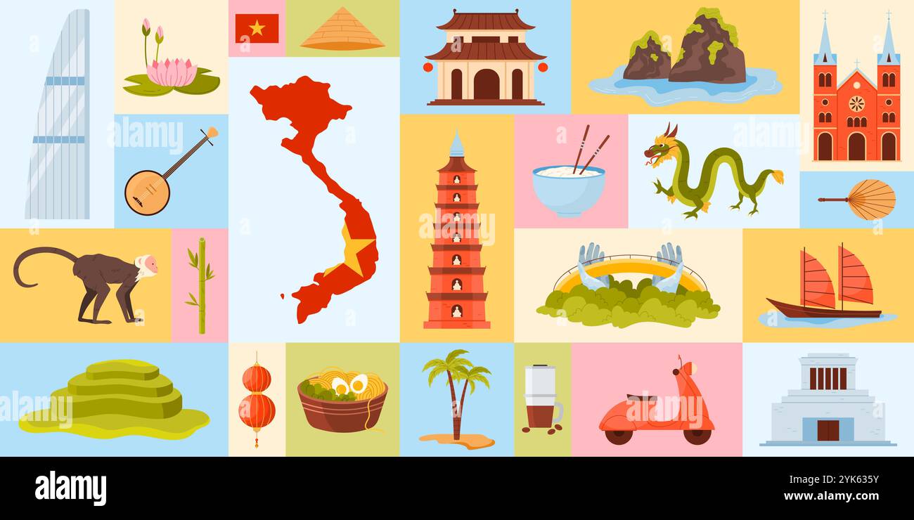 Travel to Vietnam, geometric banner design with Vietnamese culture ...