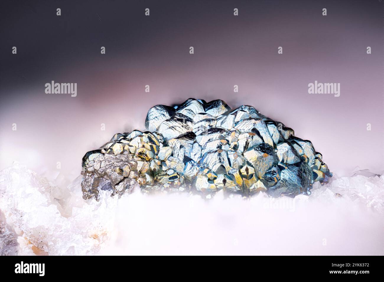 Iridescent Pyrite Cluster on Quartz. Specimen from Dörflinger quarry ...