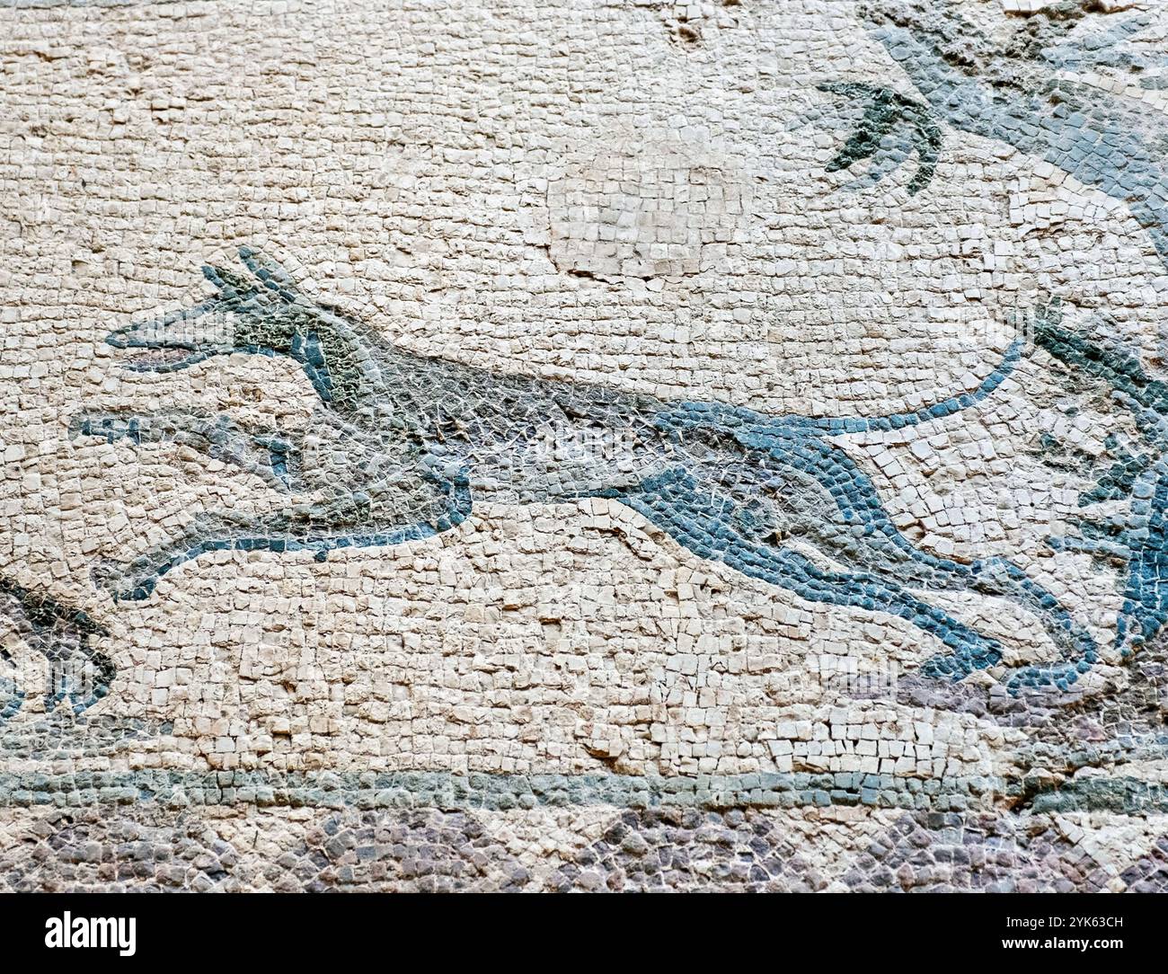 A hunting scene mosaic showing a hunting dog in the House of Dionysus ...