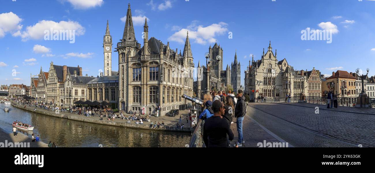 Panoramic photo of the medieval city centre from St. Michielsbrug over ...