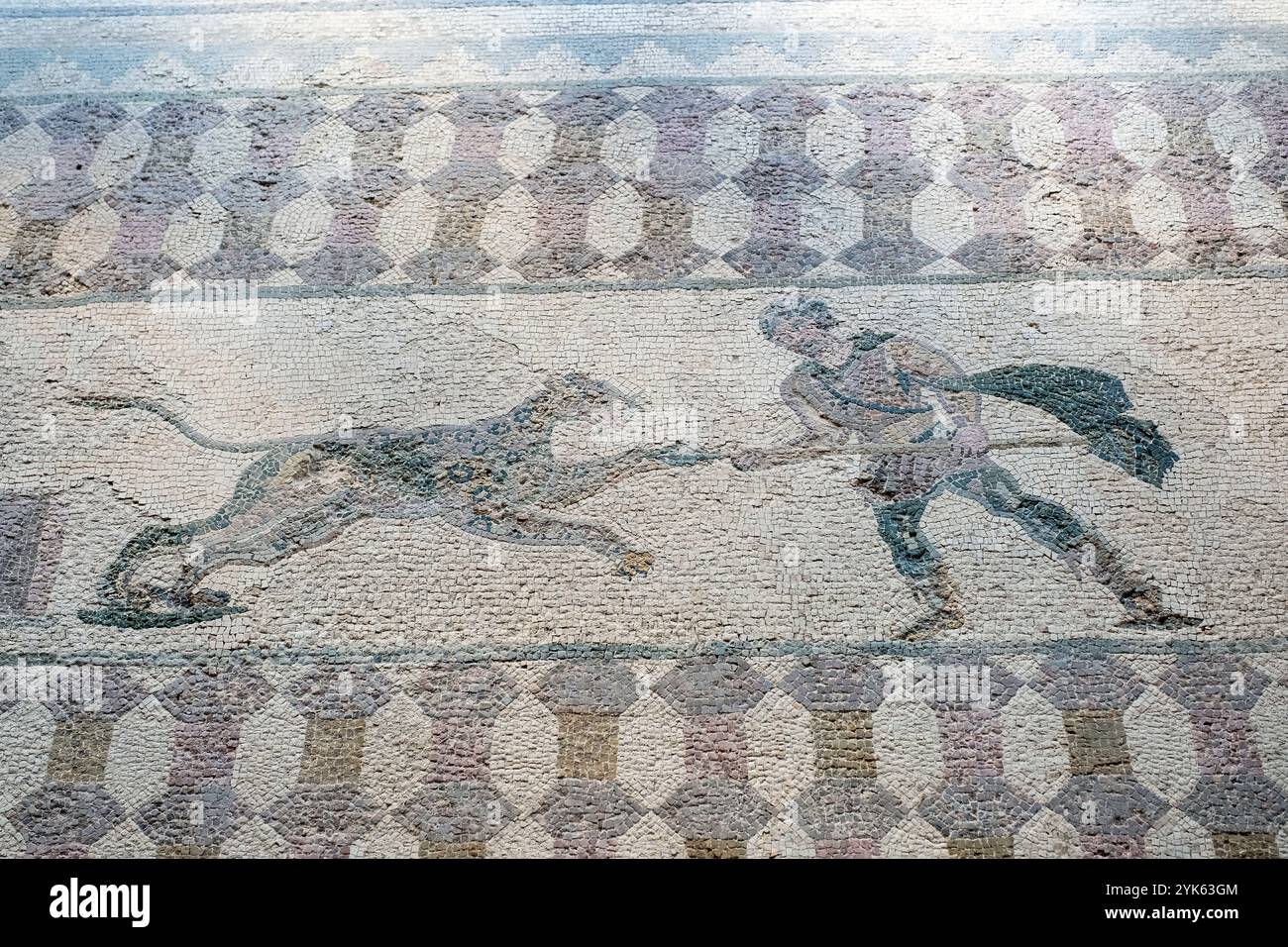 Hunter and leopard mosaic in the House of Dionysos, Paphos ...