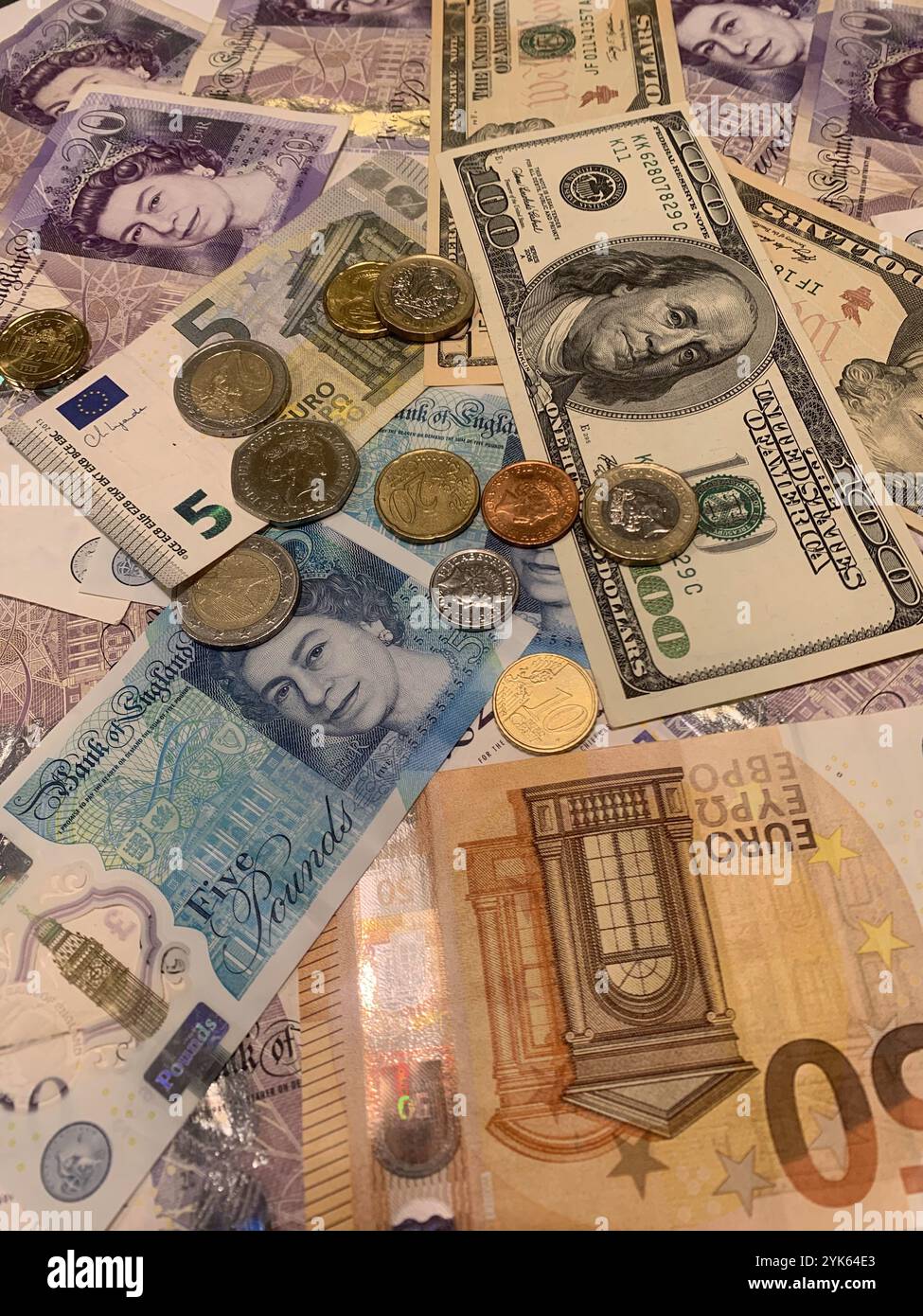 Assorted Global Currency Notes and Coins Displayed Together Stock Photo ...