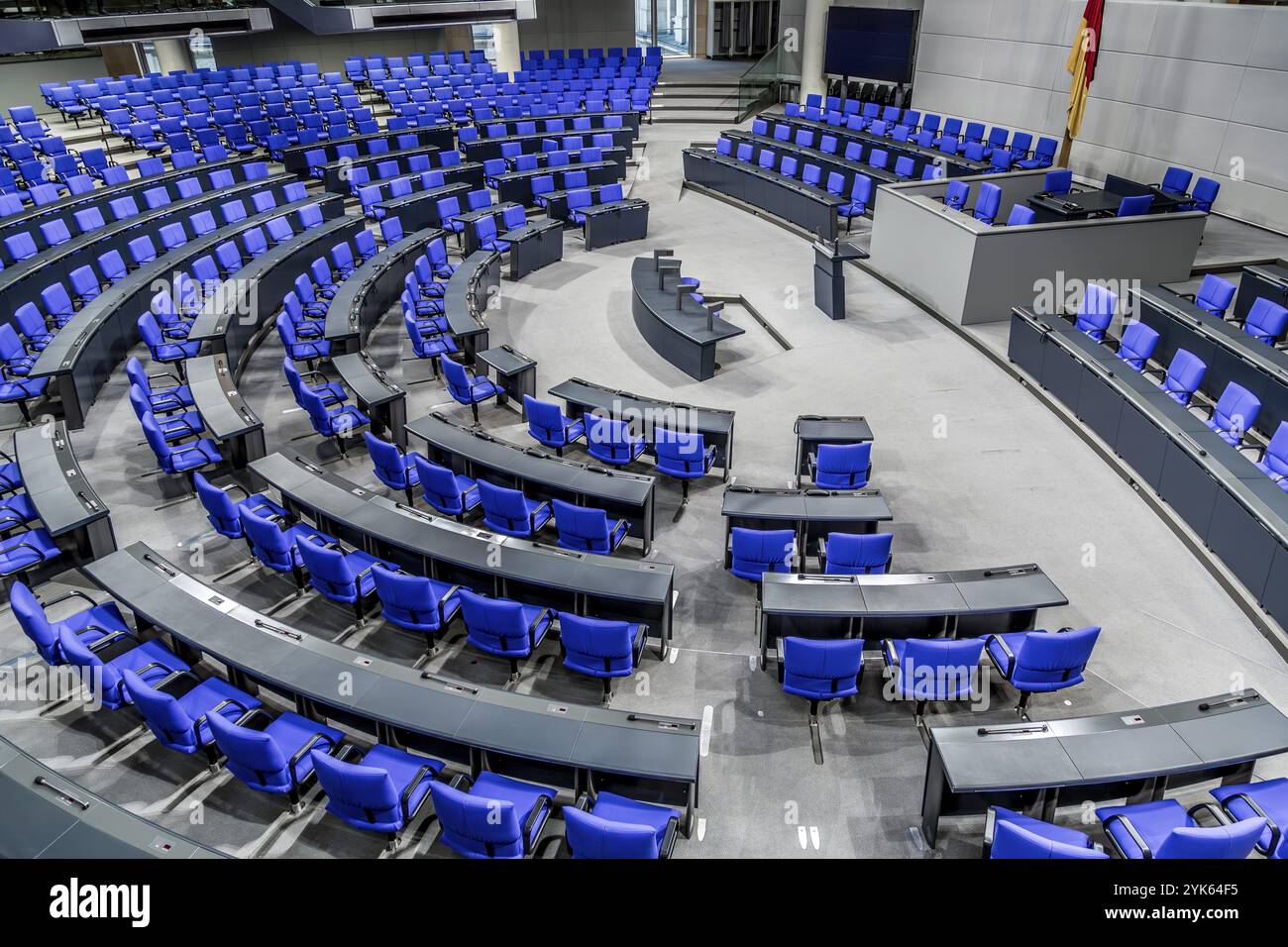 View into the empty plenary chamber of the German Bundestag, plenary ...