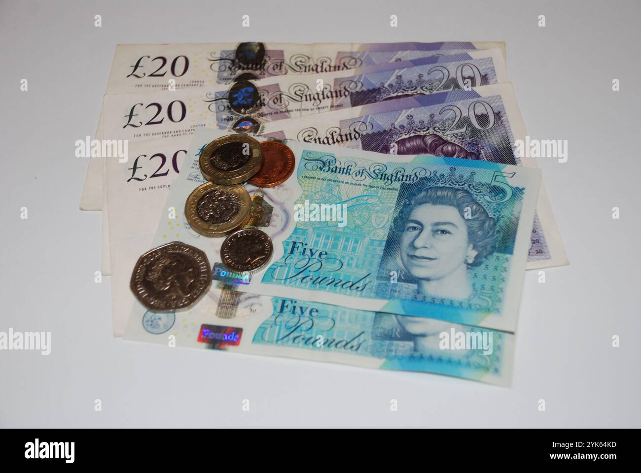Collection of British Currency Including Notes and Coins Stock Photo ...