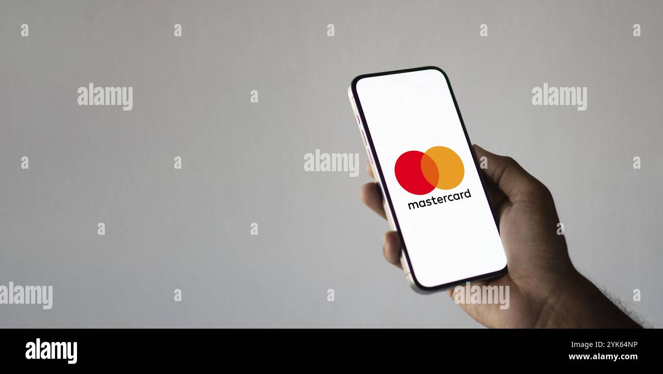Smart phone with the Mastercard logo that is a brand of credit and ...