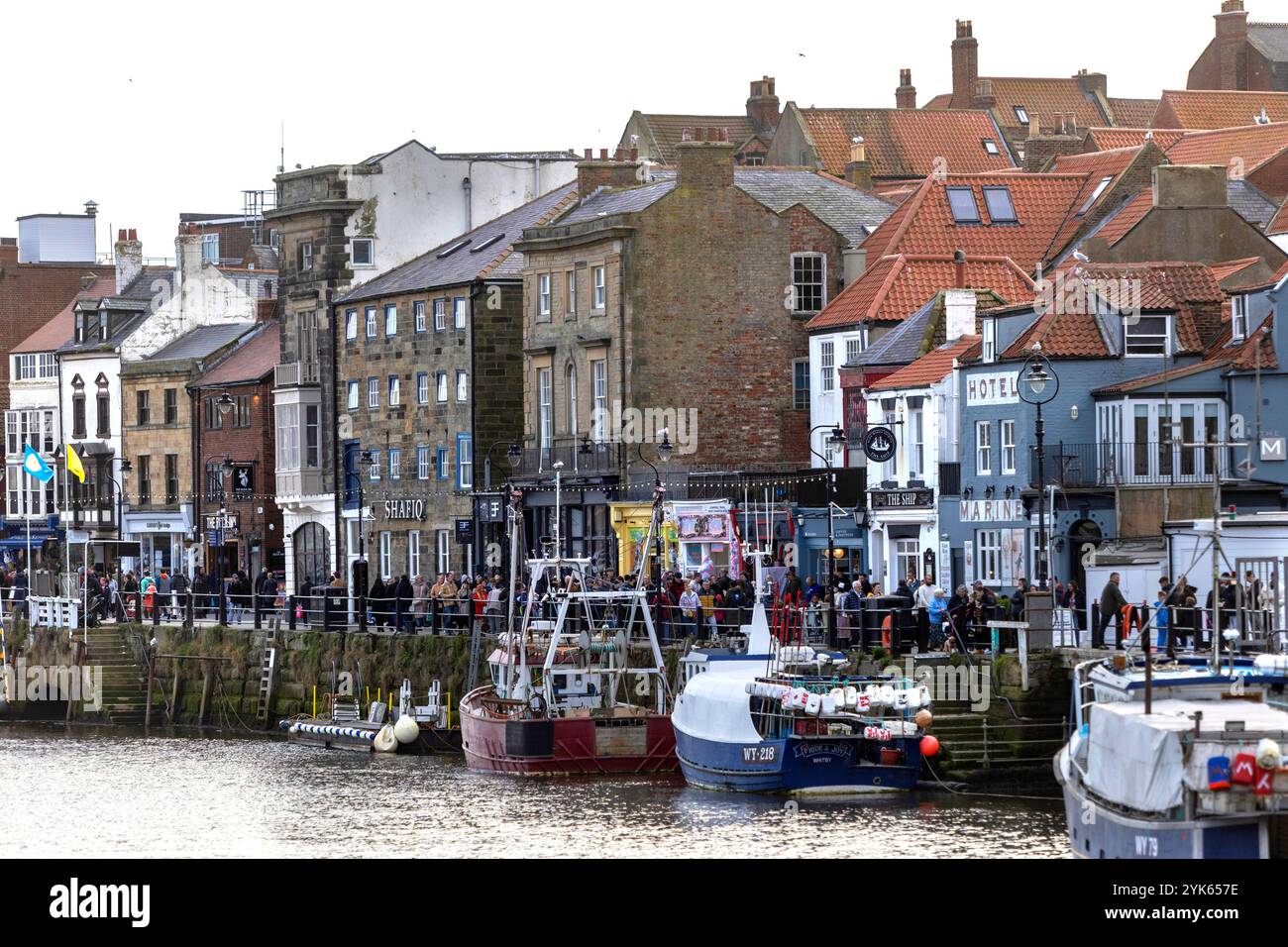 Coastal view of Pier Road in Whitby North Yorkshire Stock Photo - Alamy