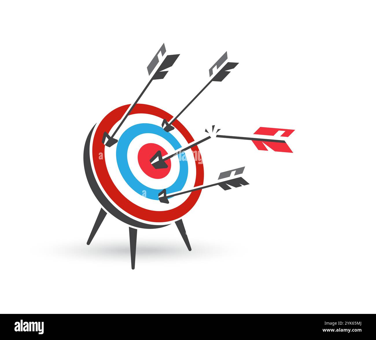 Failed arrow shot. Target with arrows. Failure concept. Broken arrow ...
